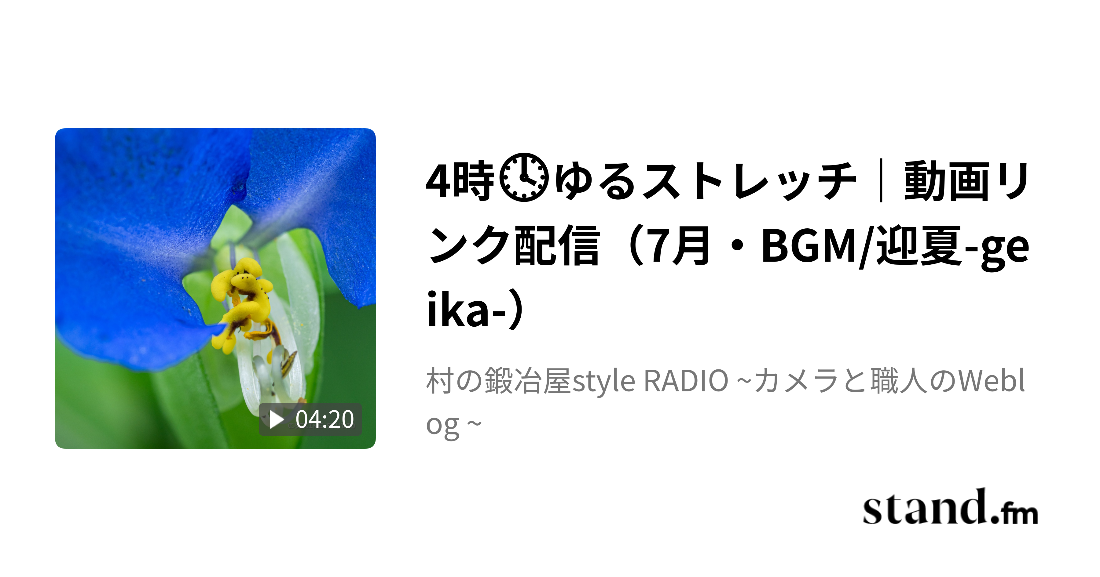 4時🕓ゆるストレッチ｜動画リンク配信（7月・BGM/迎夏-geika-） - 【村の鍛冶屋style RADIO】"写真の職人"sekine ...