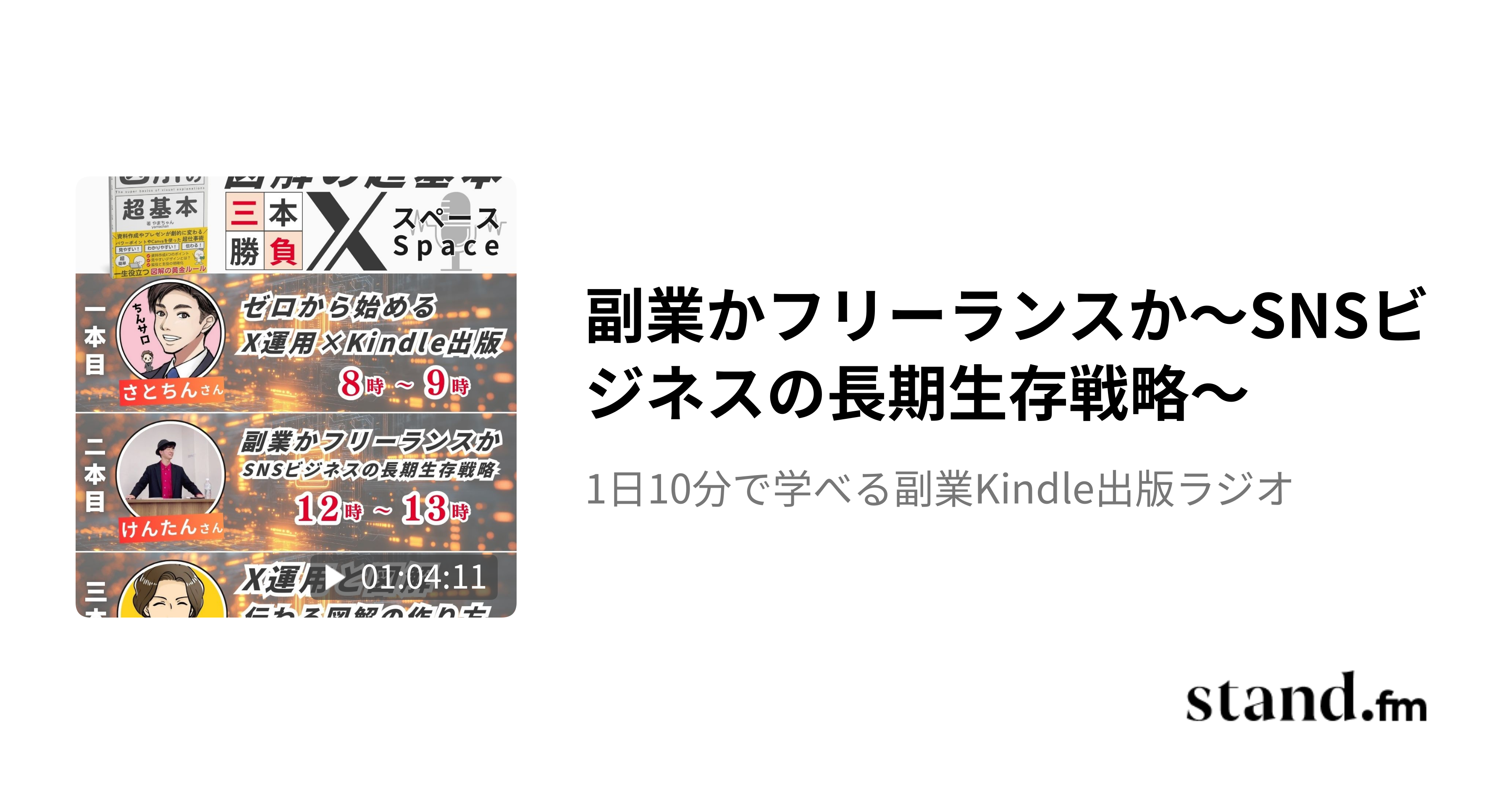副業かフリーランスか〜SNSビジネスの長期生存戦略〜 - 1日10分で学べる副業Kindle出版ラジオ | stand.fm